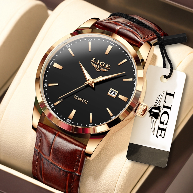 LIGE Original Watch Men Waterproof Analog Leather Luminous Quartz Date ...