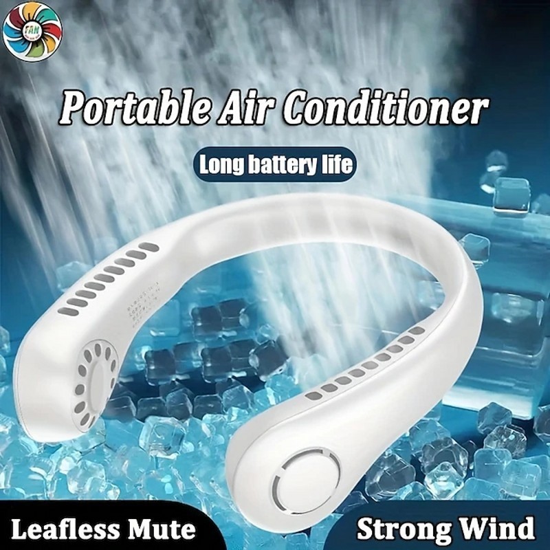 SG STOCK Neck Fan Portable Leafless Cooling 3 Speeds Mute Strong Wind ...