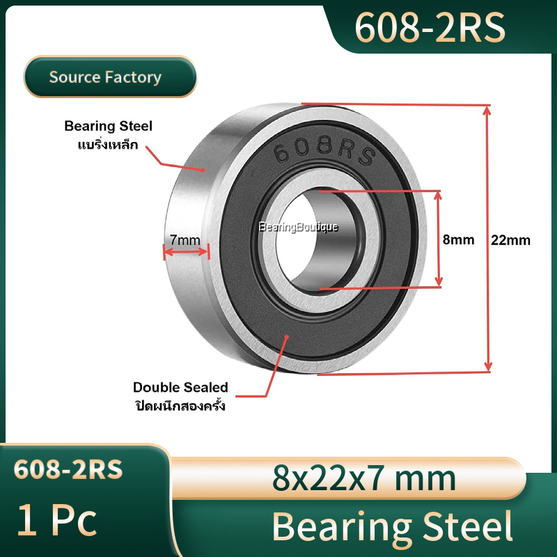 608 2RS Bearings, High-Quality Bearing Steel, Double Rubber Sealed ...