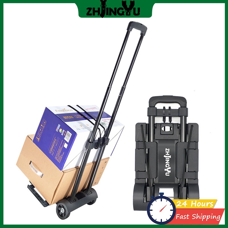 Folding Shopping Cart Black Trolley Iron Trolley 2 Wheels Folding ...
