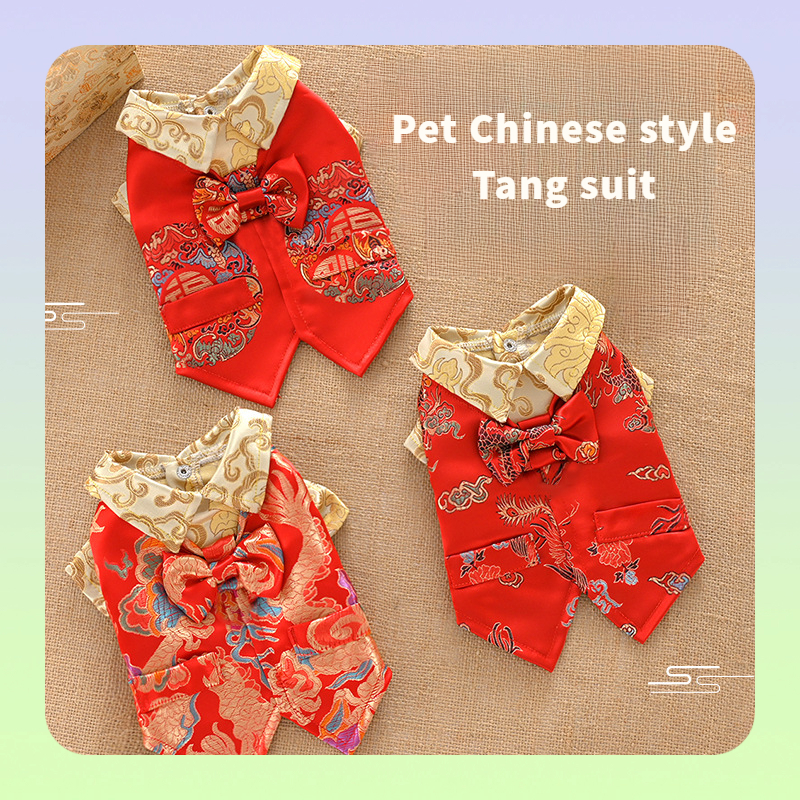 Dog Tang Suit Summer Thin Pet Clothes New Year Wedding Dress Cat ...