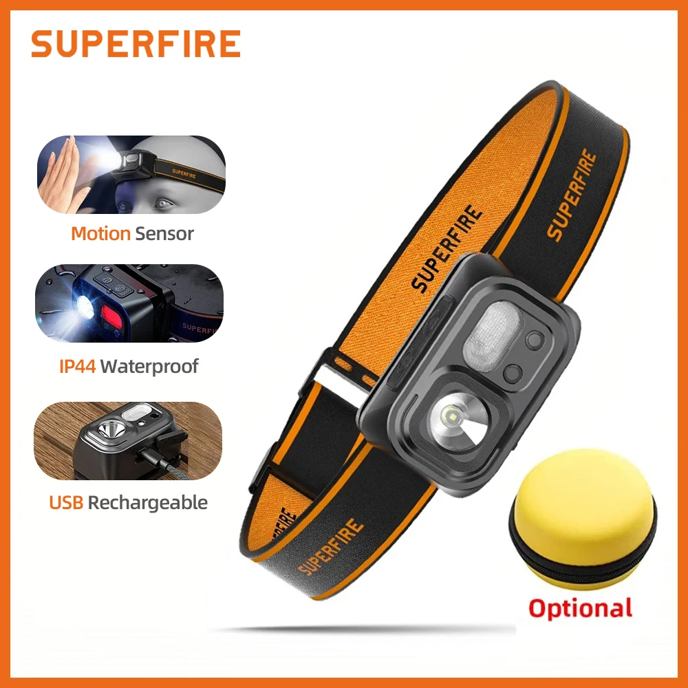 SUPERFIRE HL23 Mini LED Headlamp Super Bright Induction Headlight USB C ...