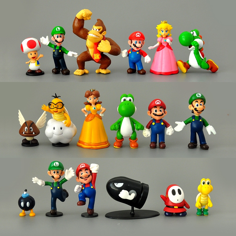 18Pcs/Set 3-7cm Game Super Mario Bros. Figure Mario Luigi Yoshi Toad ...