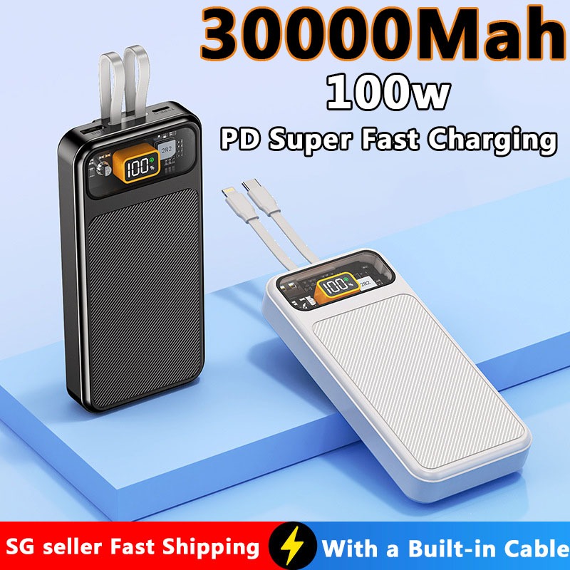 30000mAh Powerbank 66W Super Fast Charging Polymer Battery Cyberpunk Style Mini Powerbank LED ...