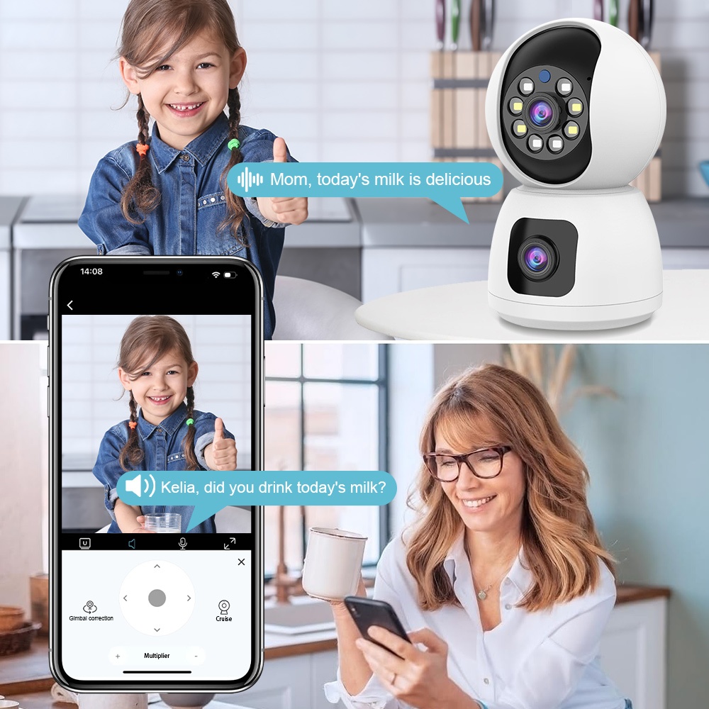 Dual Lens -dual screens CCTV Indoor 3MP 2K Two Way Talking Camera Phone ...