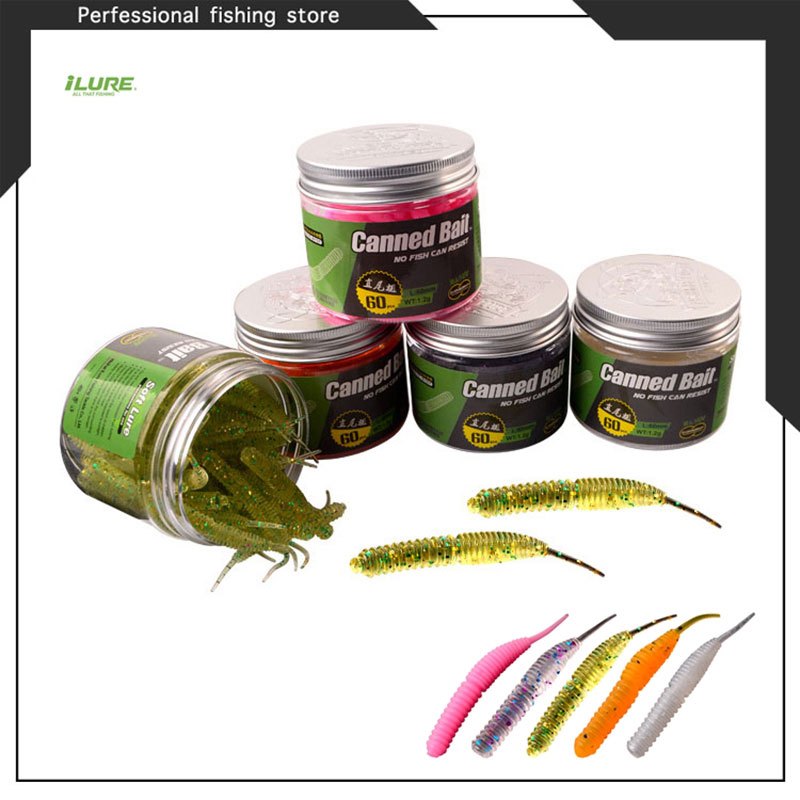 ILure Soft Plastic Straight Tail Grub Canned Soft Bait 60pcs/box 60mm 1 ...