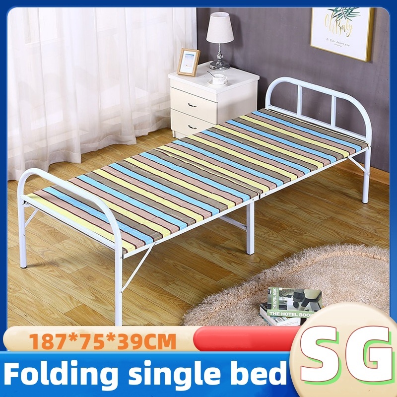 Foldable Bedroom Single Bed Space-Saving Portable Home Metal Folding ...