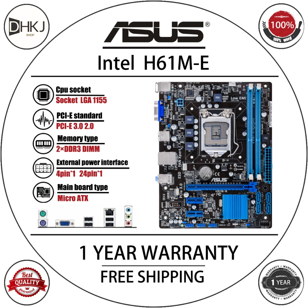 Used Asus H61M-E Desktop Motherboard H61 Socket LGA 1155 i3 i5 i7 DDR3 ...
