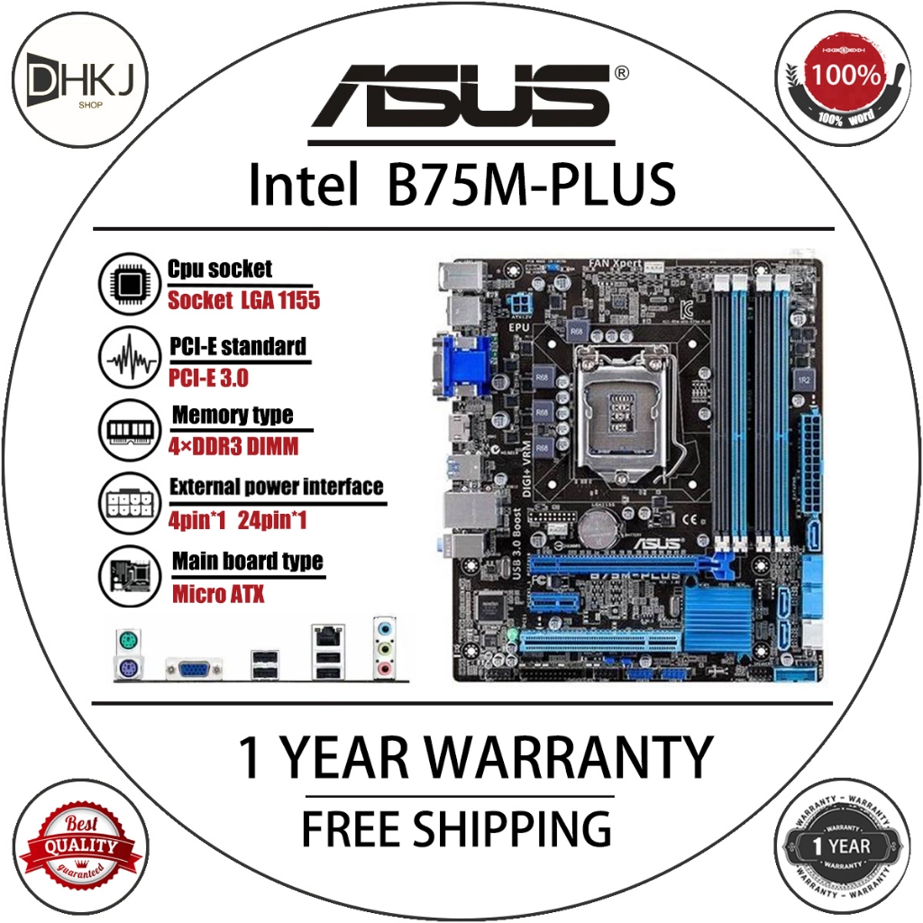 Used Asus B75M-PLUS Desktop Motherboard B75 Socket LGA 1155 I3/5/7 DDR3 ...