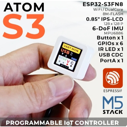 M5Stack AtomS3 ESP32-S3 Main control programmable controller Dev Kit w/ 0.85-inch Screen ...