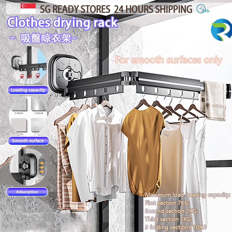【SG Stock】Wall-mounted clothes drying rack/Suction cup folding clothes ...