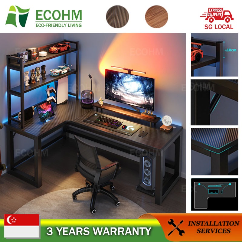Study Desk Corner Computer Gaming Office Organizer Bookshelf Laptop ...