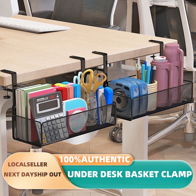 Desk Accessories-Rotatable Under Desk Basket Clamp-Under Table Storage ...