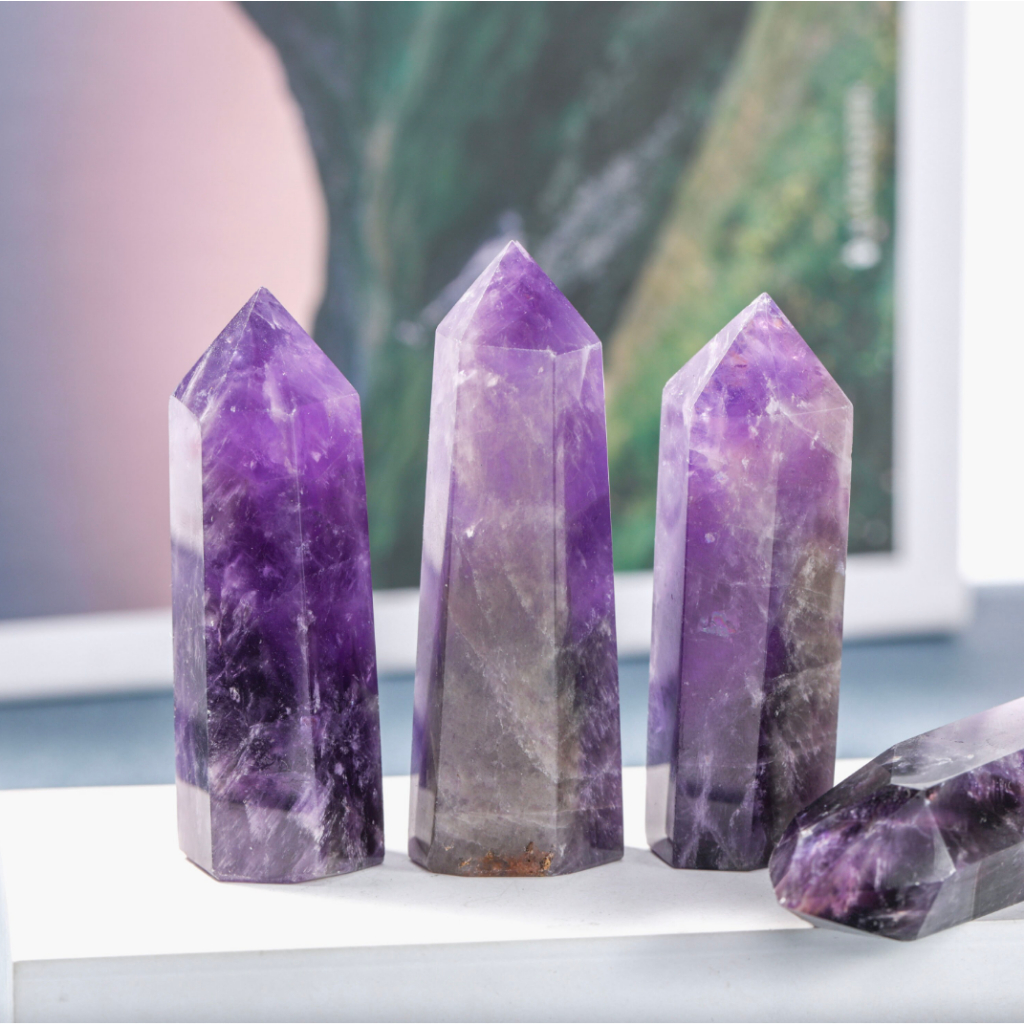 Natural Amethyst Tower Point Wand Healing Crystal Ornament Purple Crystal Wand Obelisk Gemstone ...