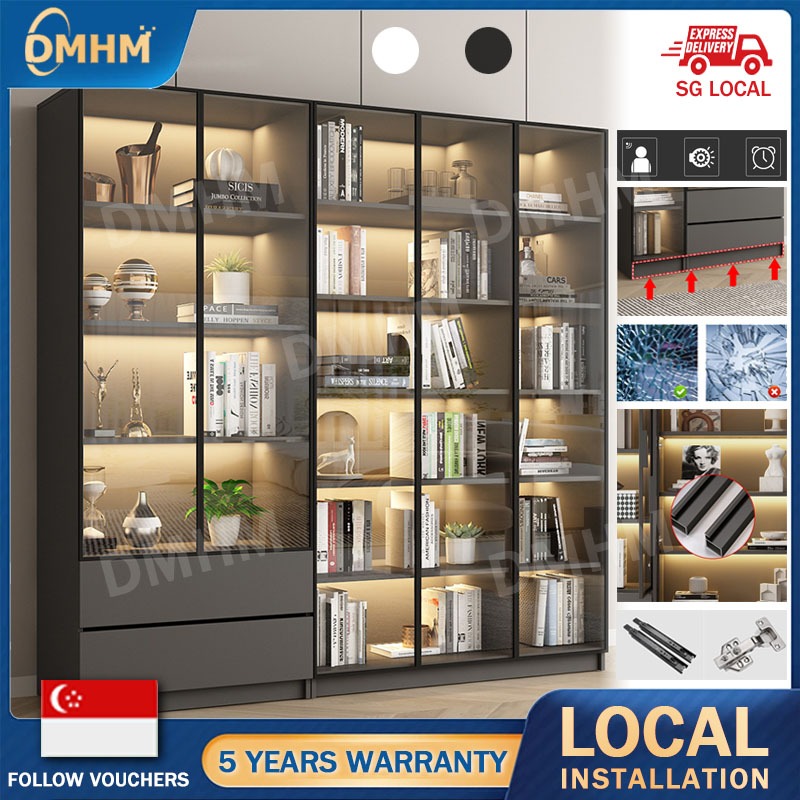 DMHM Bookshelf Light Glass Door Bookshelf Dust-proof Combination ...