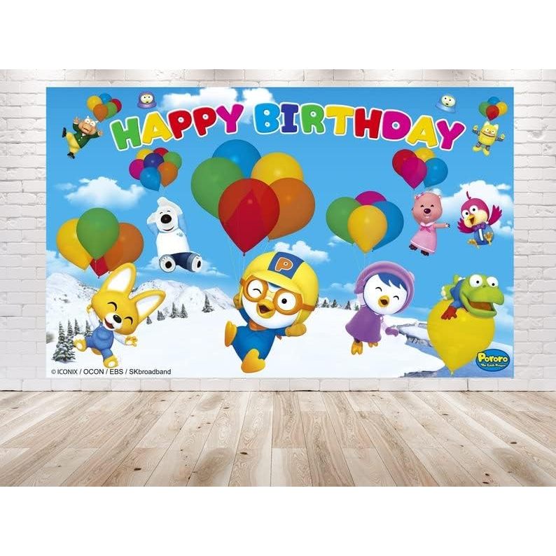 5x3ft Pororo The Little Penguin Sky Birthday Photography Backdrop ...