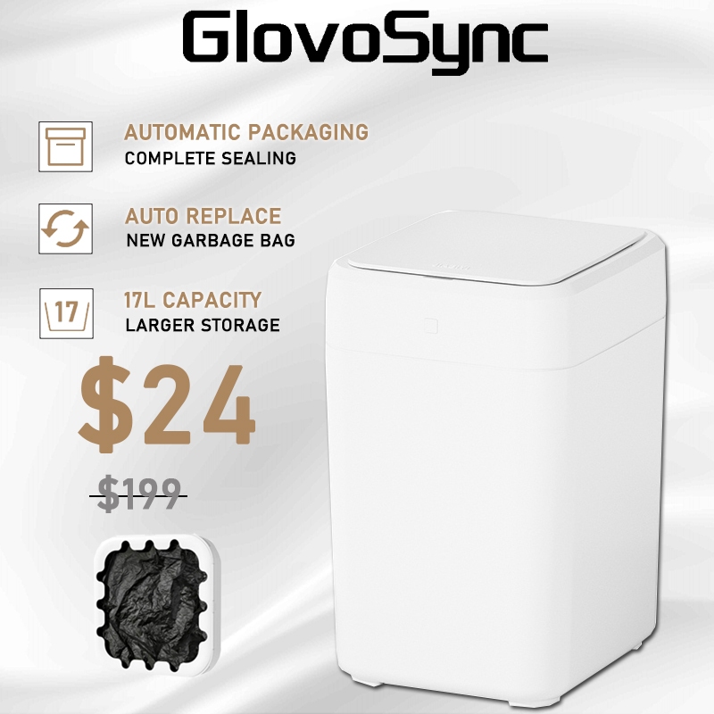 GlovoSync 17L Smart Trash Can Automatic Packing | Refill Ring Auto ...