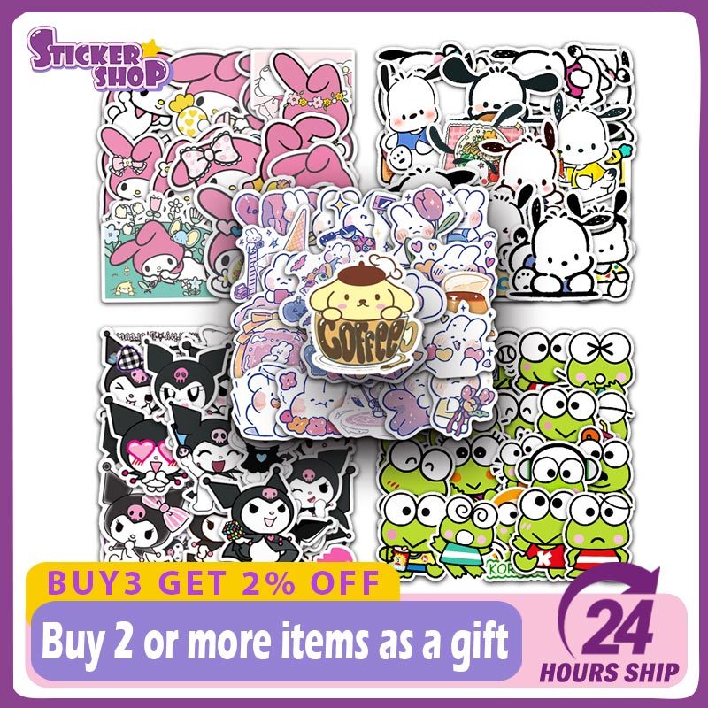50PCS Sanrio Sticker Hello Kitty Melody Kuromi Cinnamoroll Pachacco ...