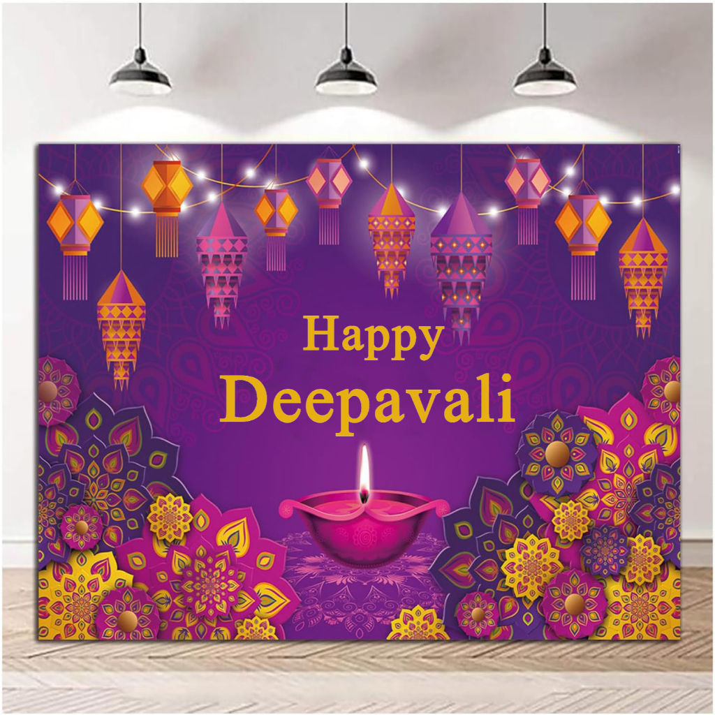Happy Deepavali Theme Photography Backdrop Lights Rangoli Lantern Photo ...