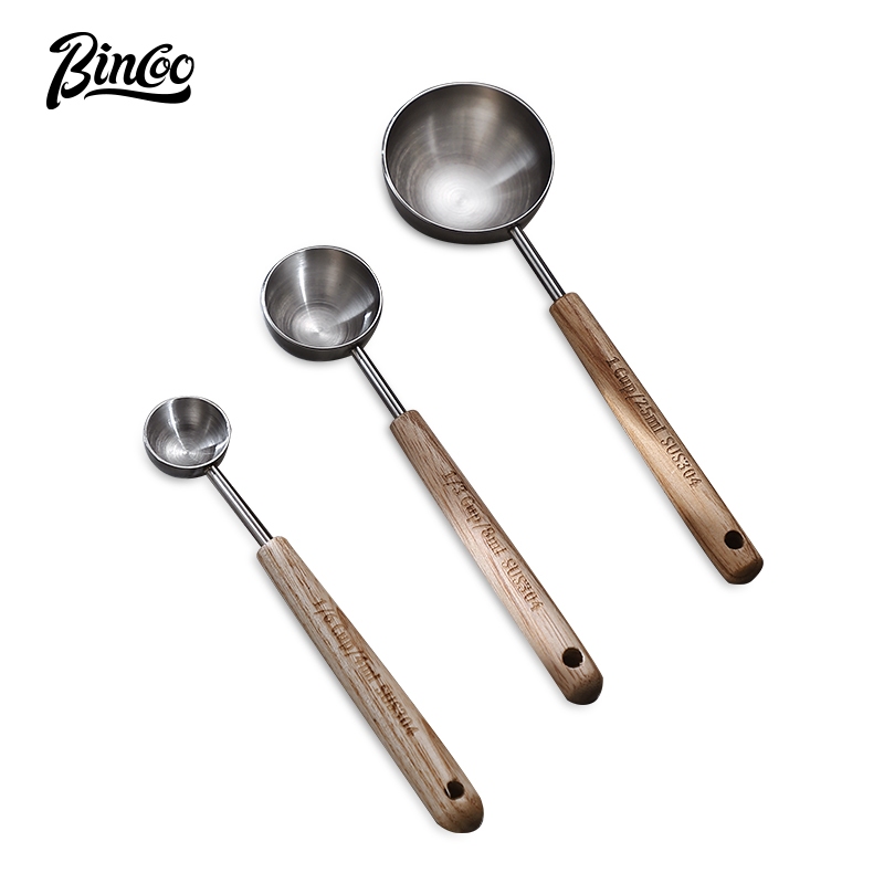 BINCOO Coffee Spoon Wooden Handle Coffee Measuring Spoon 304 Stainless ...