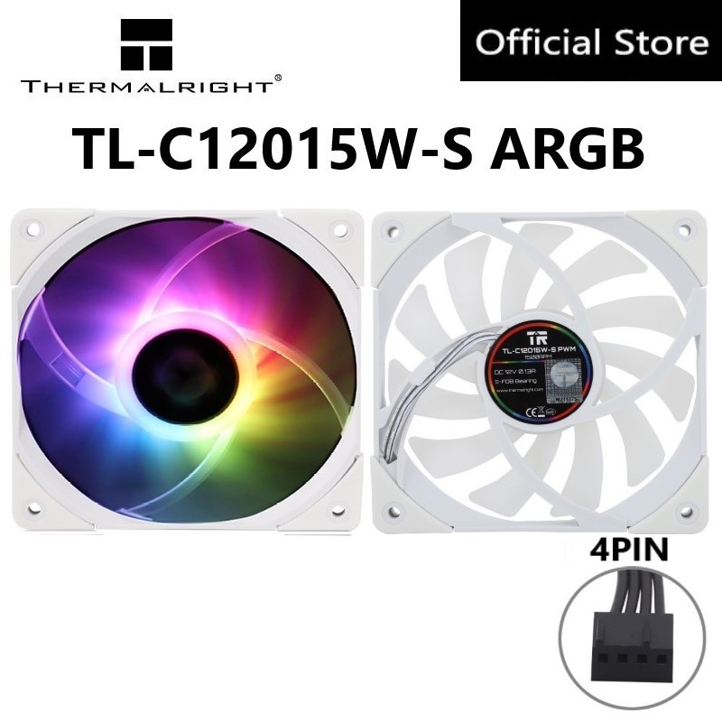 Thermalright TL-C12015W-S White ARGB CPU Fan 120mm Case Fan Quiet PWM Computer Fan ARGB 15mm ...