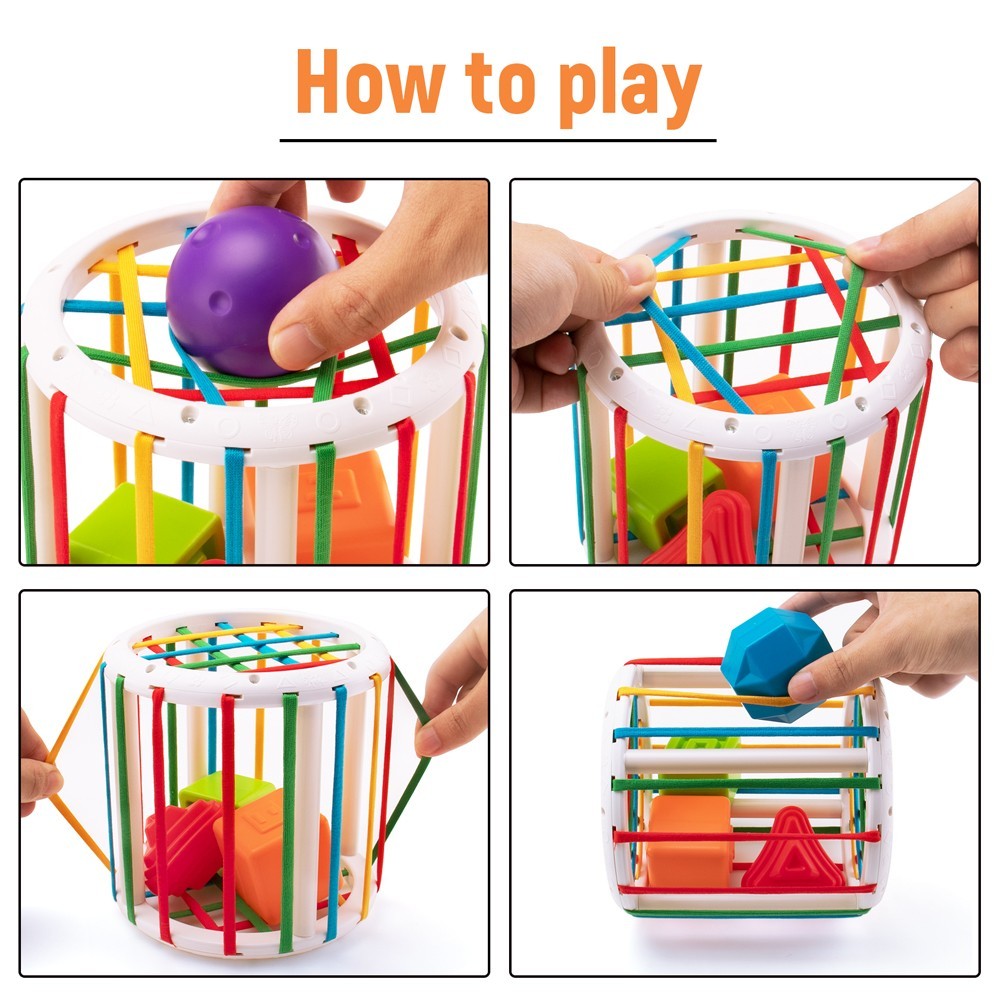 Baby Shape Sorting Toy Sensory Sorting Bin Colorful Cube and 6 Multi ...