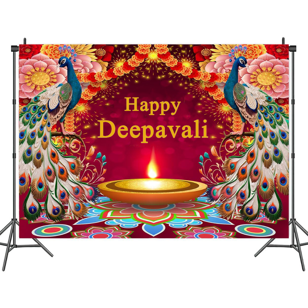 Red Happy Deepavali Backdrops Banner Decor India Festiva of Lights ...
