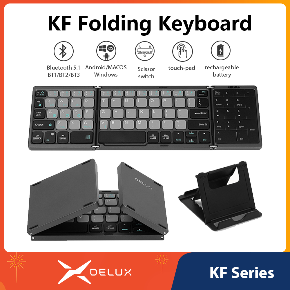 Delux Portable Bluetooth Folding Wireless Keyboard, Touchpad,Scissor ...