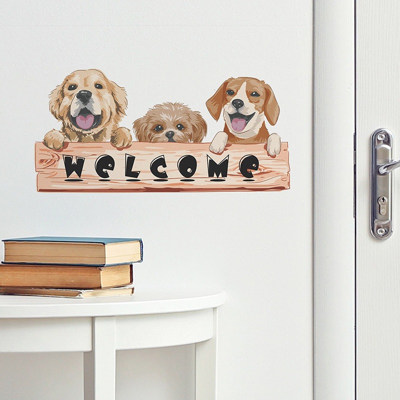 1pcs Cartoon Puppy WELCOM Door Sticker, Home Decoration Warm Cute Dog ...