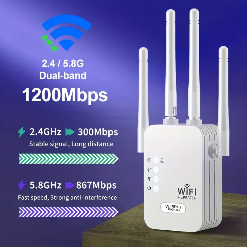 5Ghz WiFi Repeater 1200Mbps Router WiFi Extender Amplifier Dual Band 2 ...
