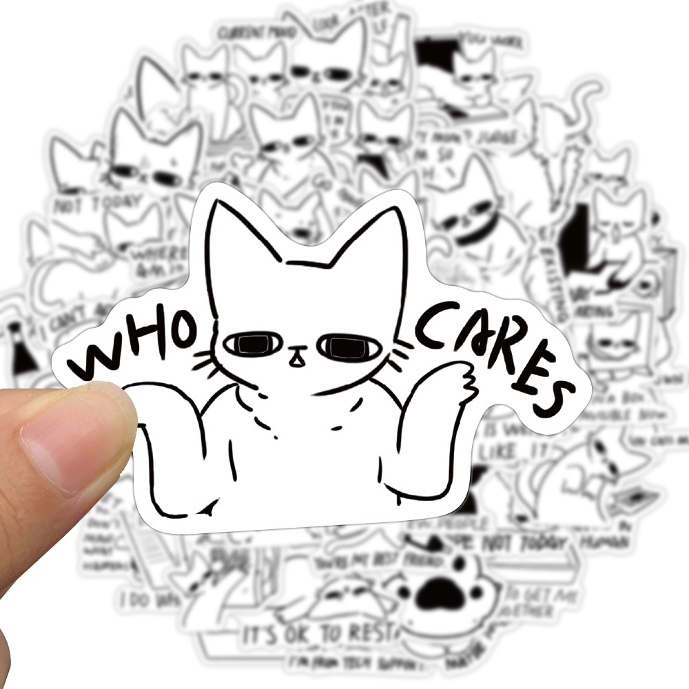 Large Sticker 50pcs Funny Sketch Cute Cat Meme Animals Stickers Kawaii