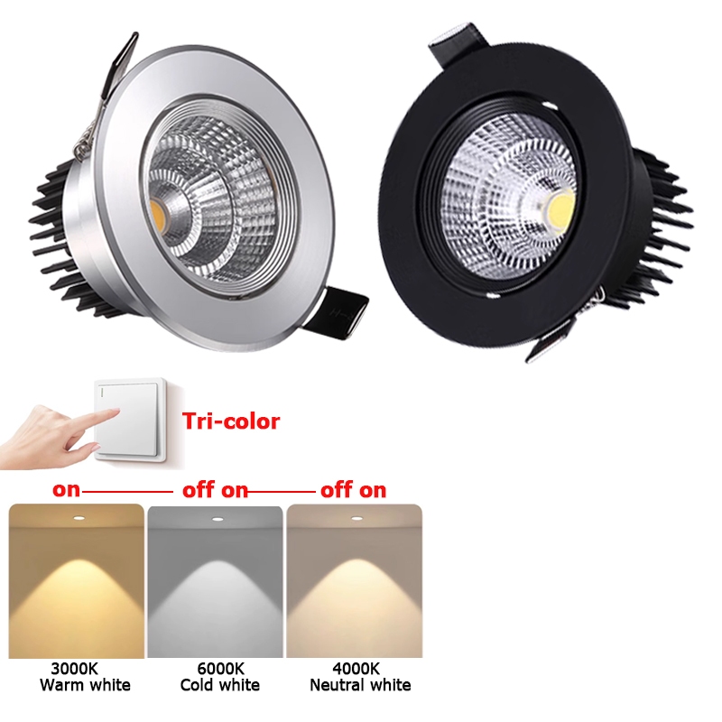 LED COB Downlight Tri-color Recessed Spotlight 3w 5w 7w 12w 220V ...