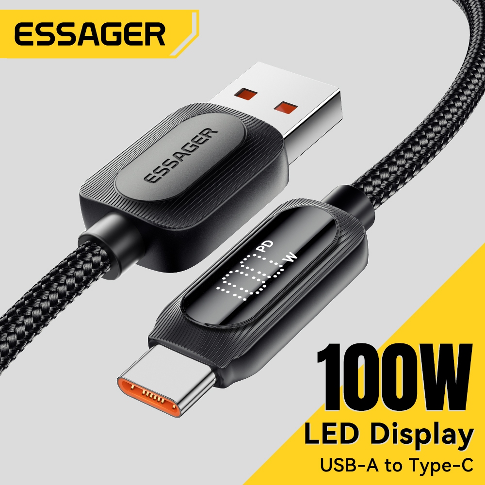 ESSAGER 100W USB-A to Type C 7A digital display fast charging cable ...