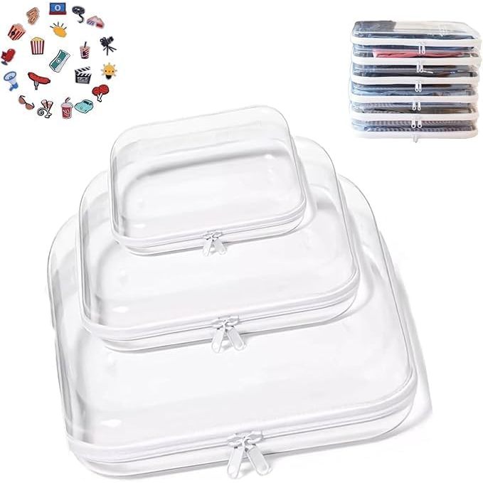 Zippered Hard Pouch Clear Storage Bins Stackable Capacity Hard Plastic ...