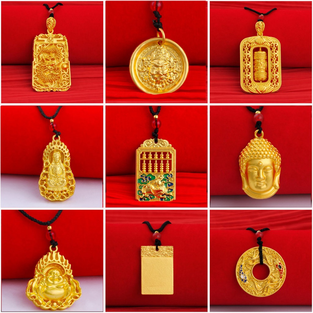 916 Solid Gold-plated Buddha/GuanYin Necklace Men Solid Amulet Pendant ...