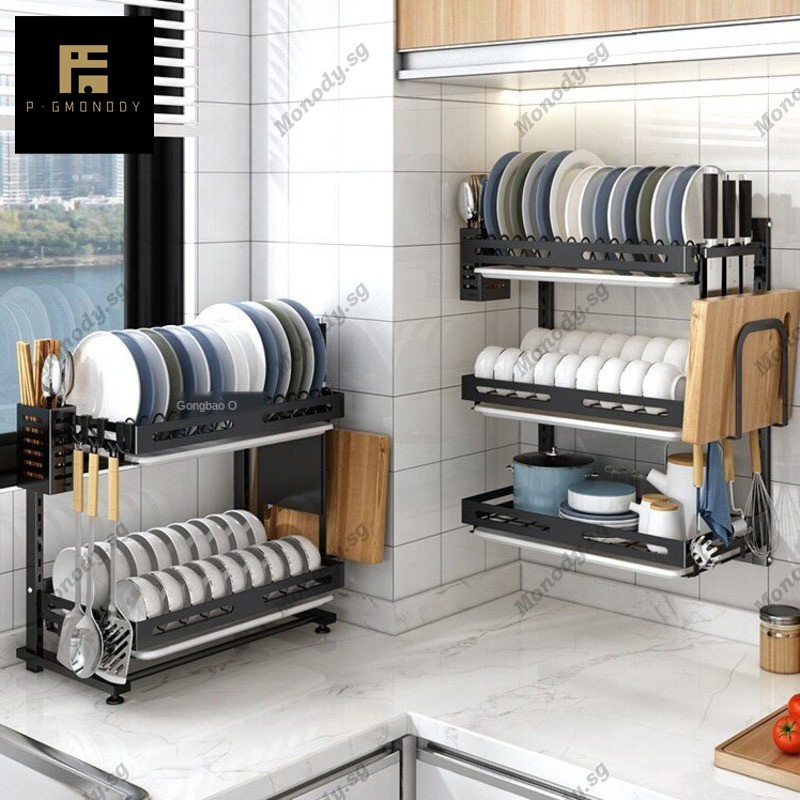 P·G Kitchen racks Wall-mounted Non-perforated Kitchen Wall Hanging Dish ...