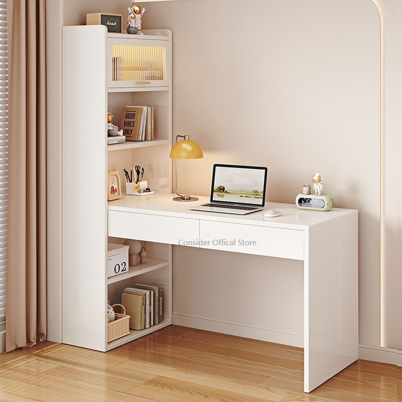 Solid Wood Study Table With Book Shelf Storage Cabinet Computer Table ...