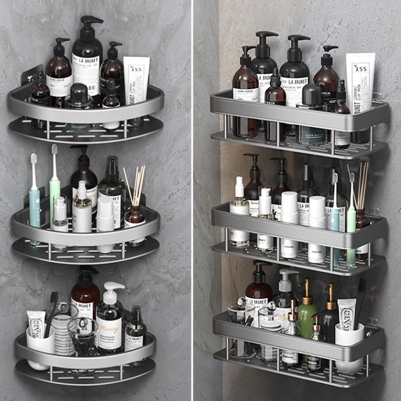 SG STOCK】Free Punch Aluminium Bathroom Rack Toilet Storage Rack Hanger ...