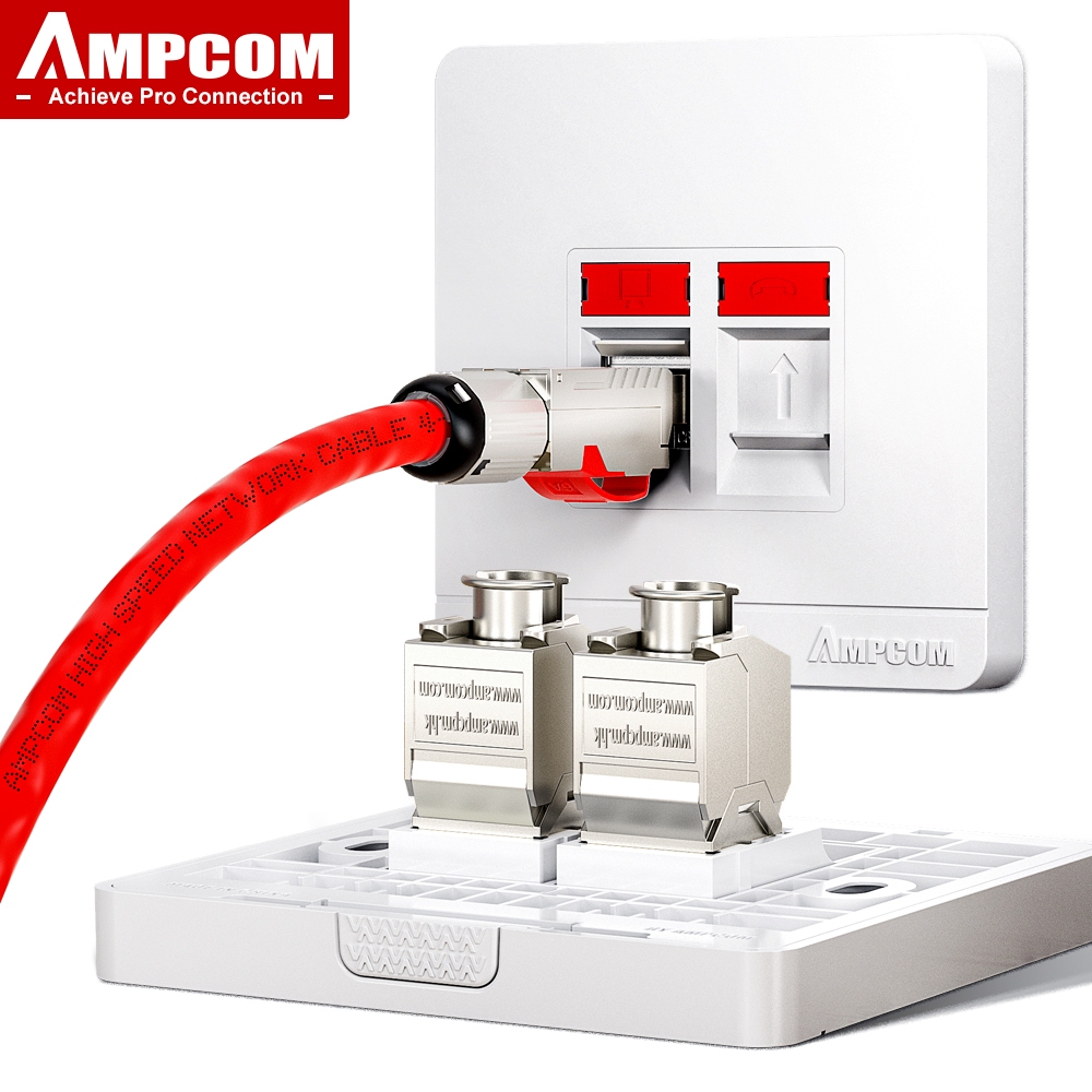 AMPCOM Panel Kit, Wall Faceplate with CAT7 10Gbps STP Keystone Jack ...