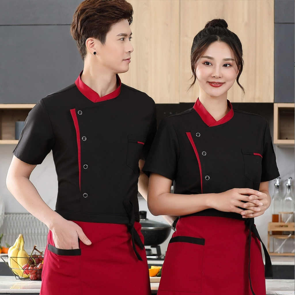 Ready Stock Hotel chef uniform short sleeve restaurant kitchen chef ...