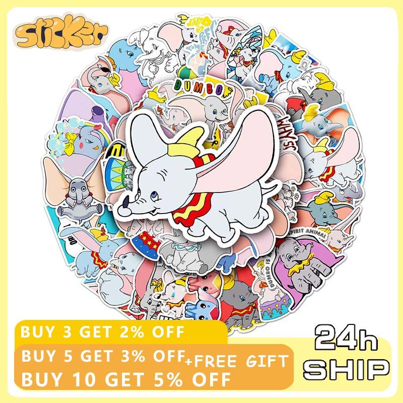 50pcs Cute Disney Cartoon Dumbo Stickers Funny Kids Decals Phone ...