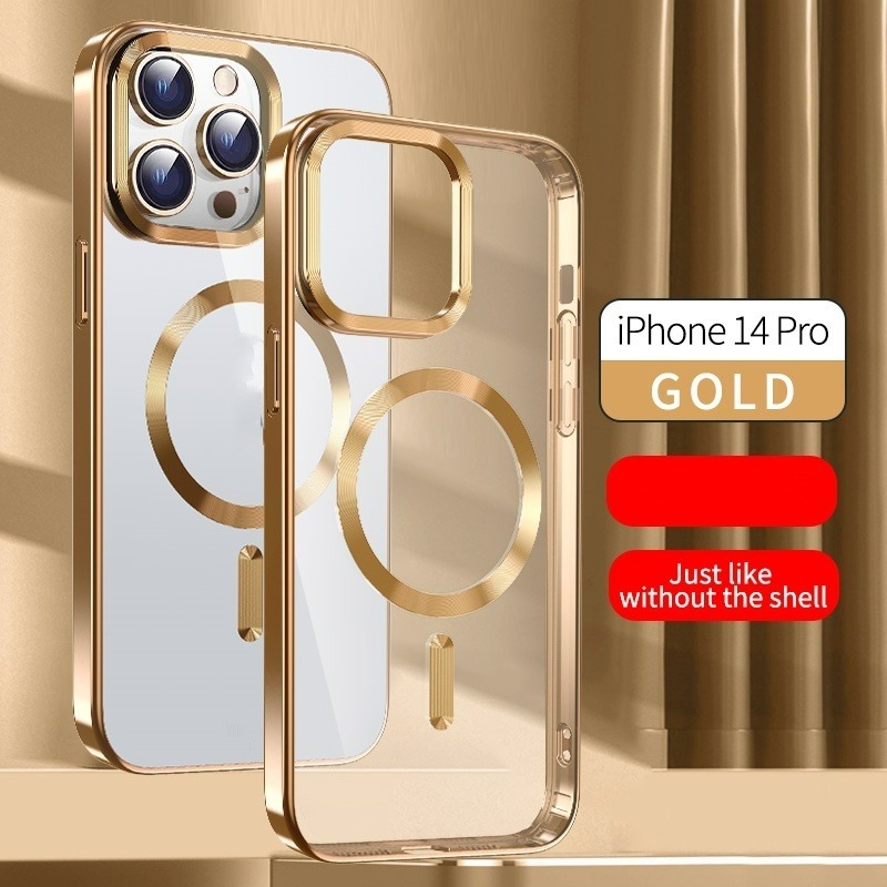 Luxury Ultra-thin Plating Magnetic Clear Case for IPhone 16 15 14 plus ...