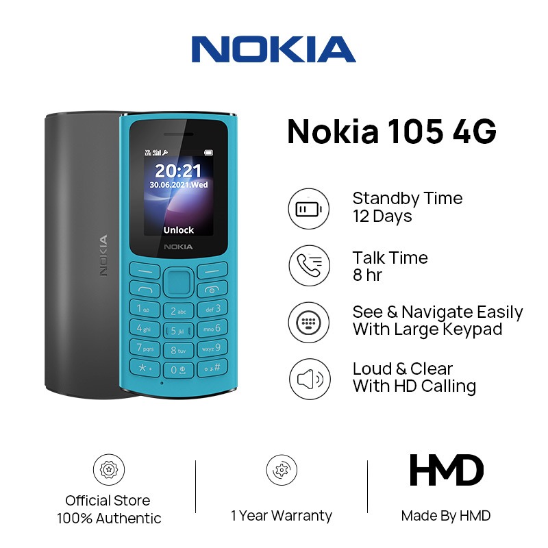 Nokia 105 4G Keypad Basic Phone 1.8'' Screen Dual Sim 1450mAh Durable ...