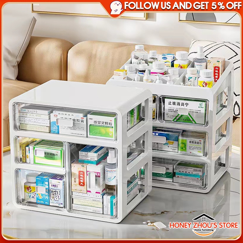 Transparent First Aid Box Emergency Medicine Box with Drawer Household ...