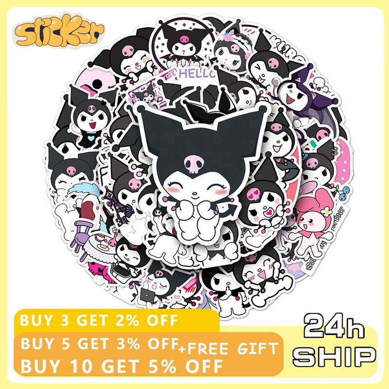 50pcs Anime Kawaii Kuromi Sticker for Laptop Guitar Suitcase Motorcycle ...