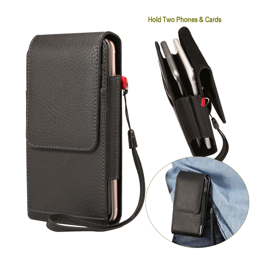 Vertical Universal Belt Phone Pouch Leather Waist Handphone Bag Double ...