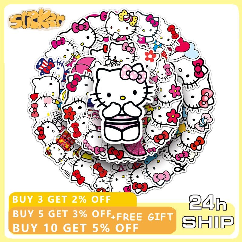 50pcs Hello Kitty Sticker Pack Cute Sanrio Anime Sticker Waterproof ...