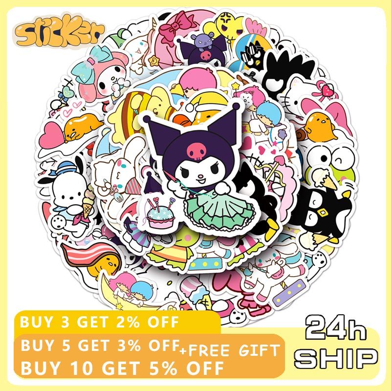 50pcs Sanrio Mix Sticker Hello Kitty Melody Kuromi Cinnamoroll Pachacco ...