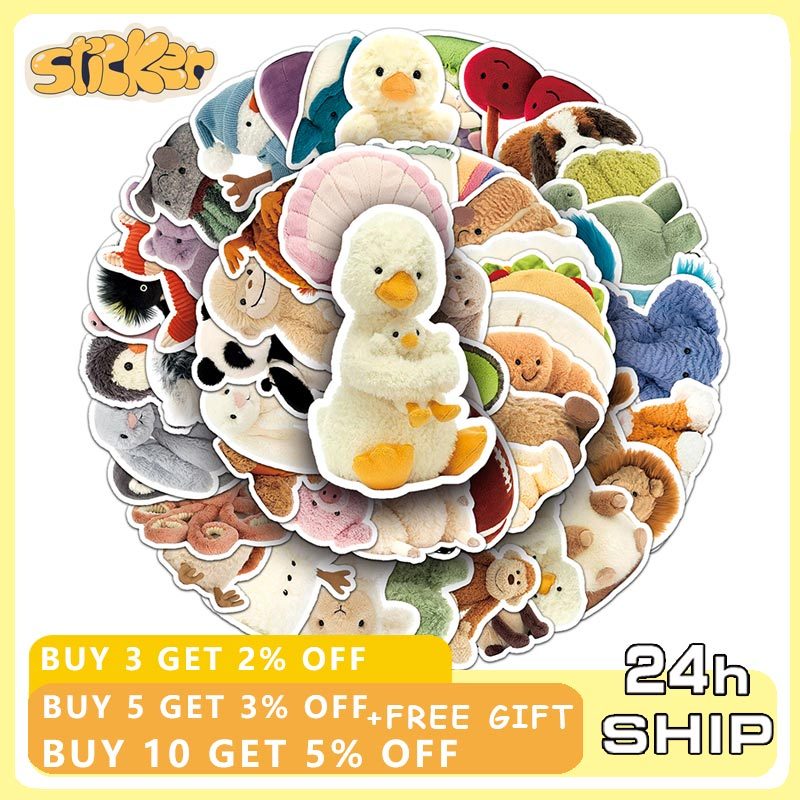 51pcs Kawaii Jelly Cat Plush Toy Sticker Cartoon Graffiti Decal DIY ...