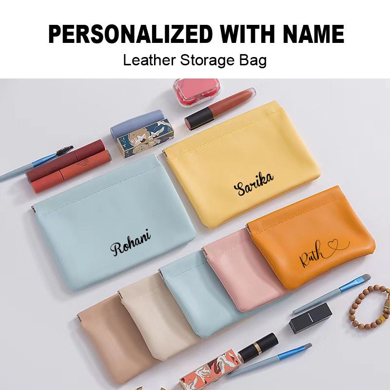 Christmas gift/ Personalised Leather Pouch / Customized name Cosmetic ...